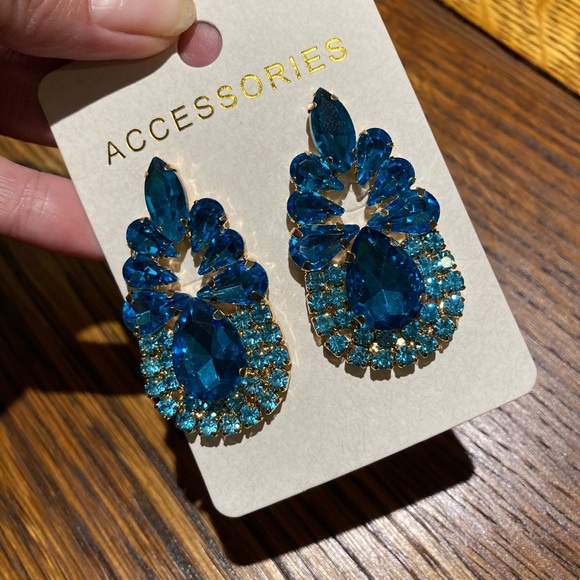 Jewelry | Water Droplet Blue Rhinestone Earrings | Poshmark